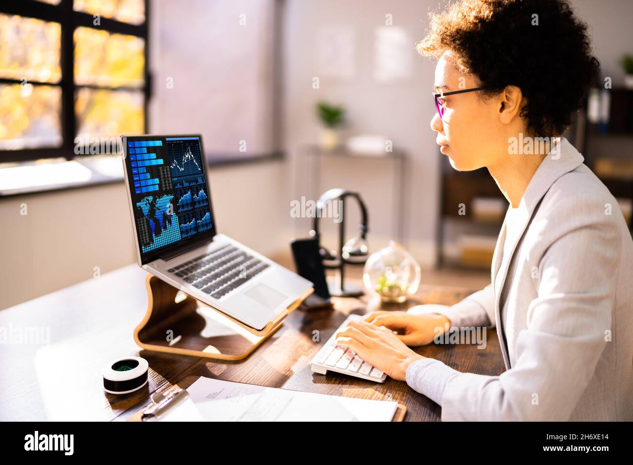 Financial Business Analytics Data Dashboard. Analyst Woman Stock Photo ...