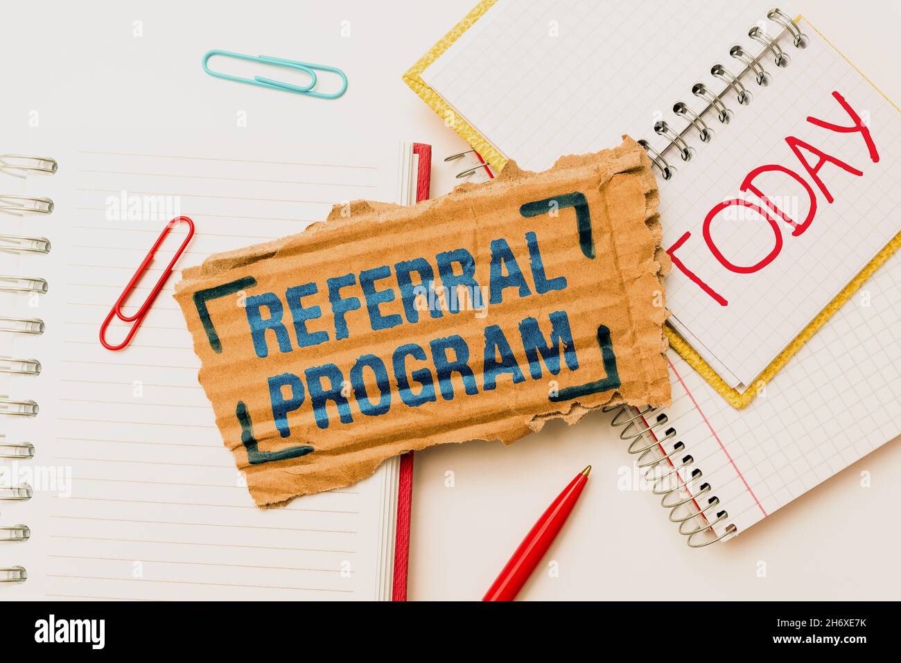 Conceptual caption Referral Program. Business overview internal recruitment method employed by ...