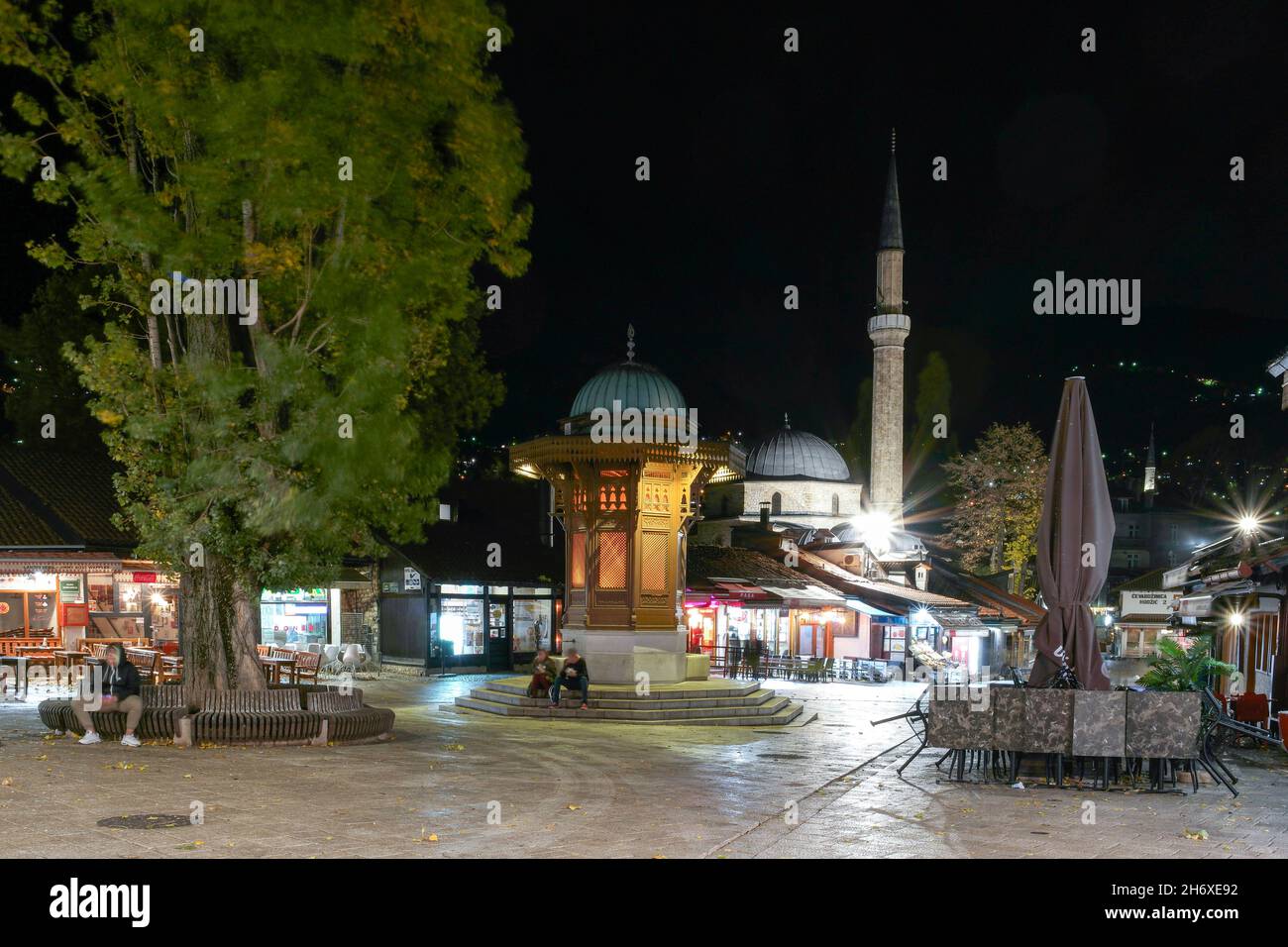 Ottoman-style wooden fountain (sebil) in the centre of Baščaršija in ...