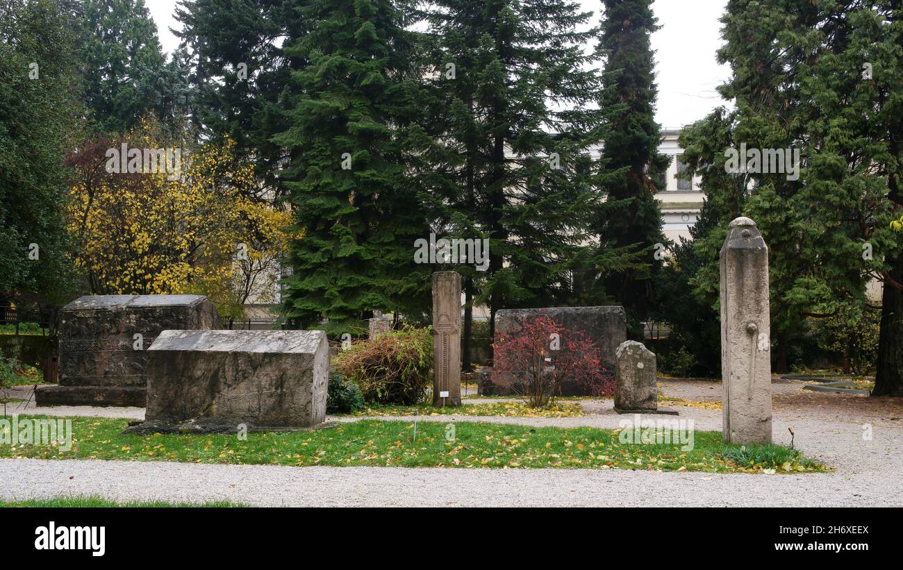Stećci (medieval monumental gravestones) in the garden of national ...