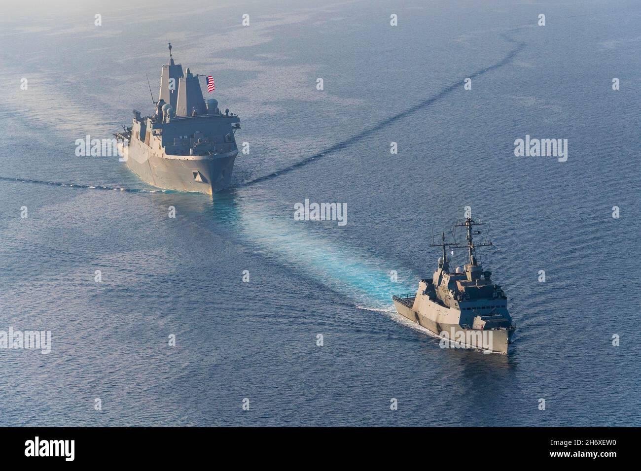 Red Sea. 15th Nov, 2021. Israeli corvette INS Hanit, right, conducts a ...