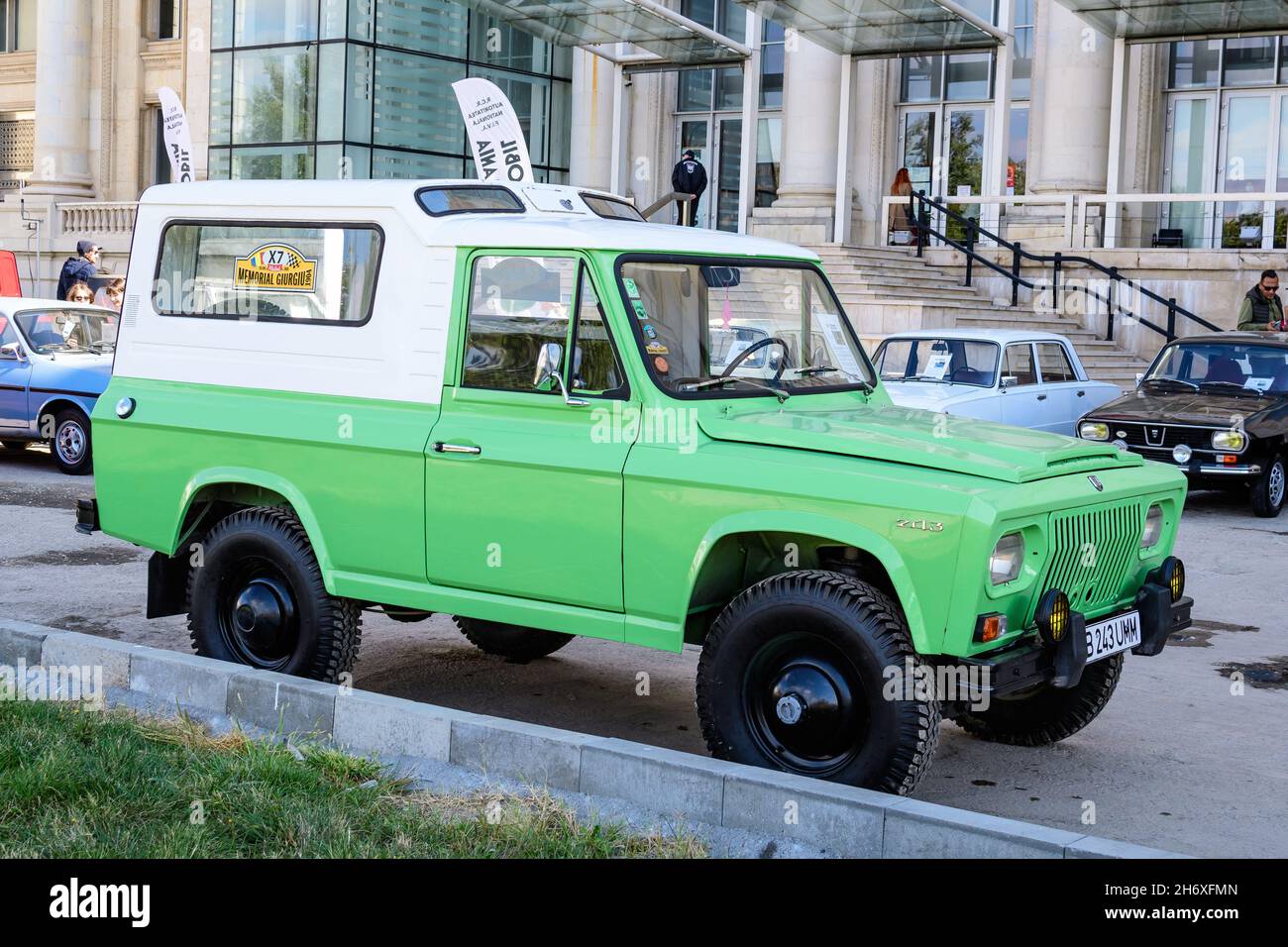 Bucharest, Romania, 2 October 2021: One vivid gren Aro 243 vintage car ...