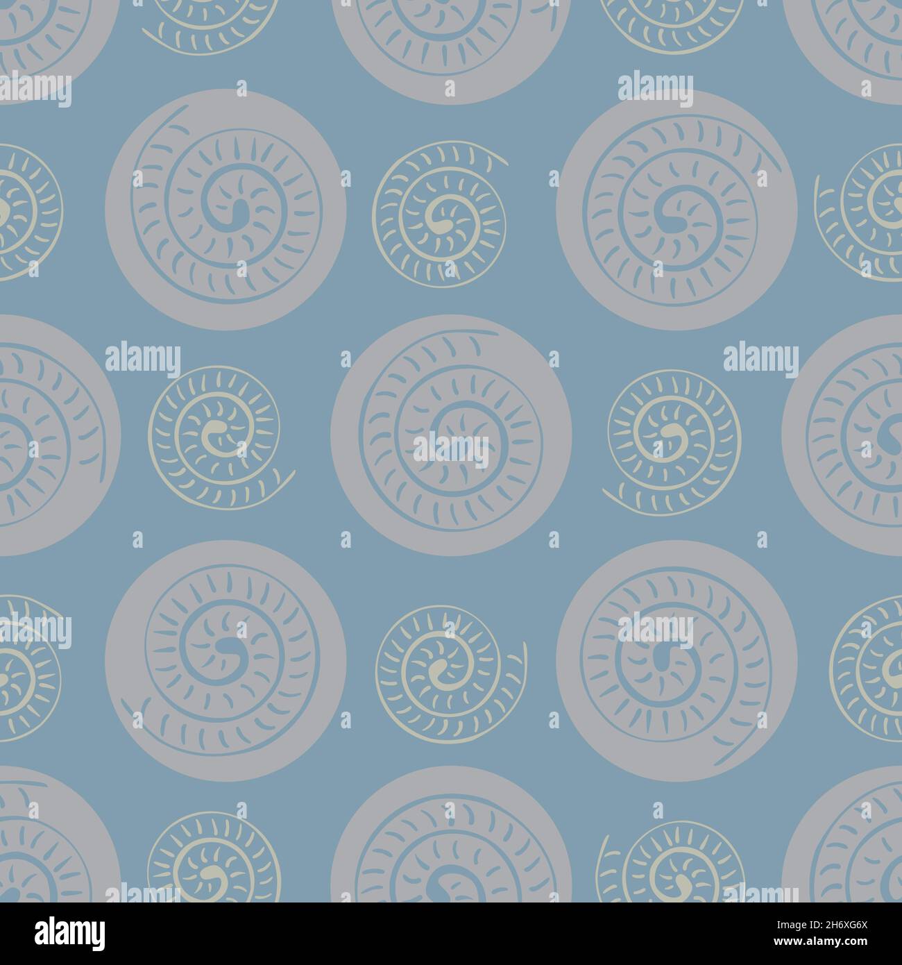 Ammonite vector seamless pattern background. Hand drawn ribbed spiral ...