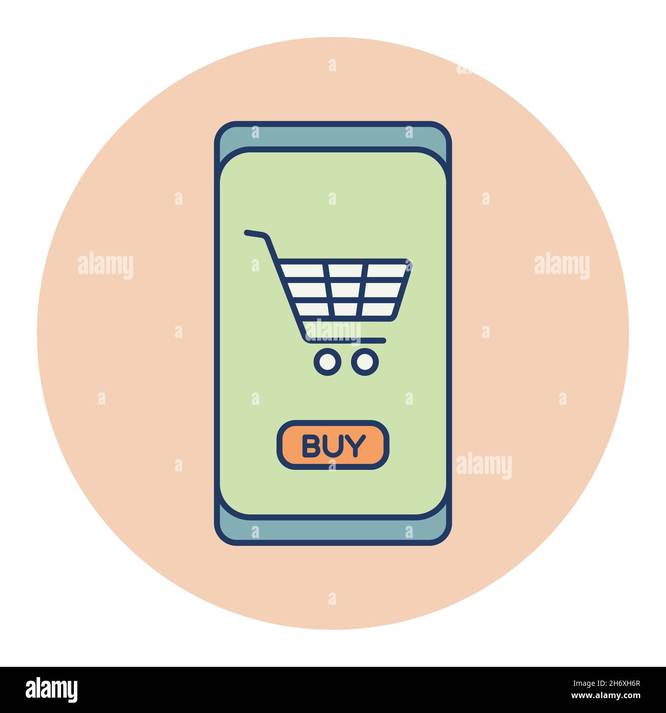 Mobile phone shopping or online shopping with cart vector icon. E ...