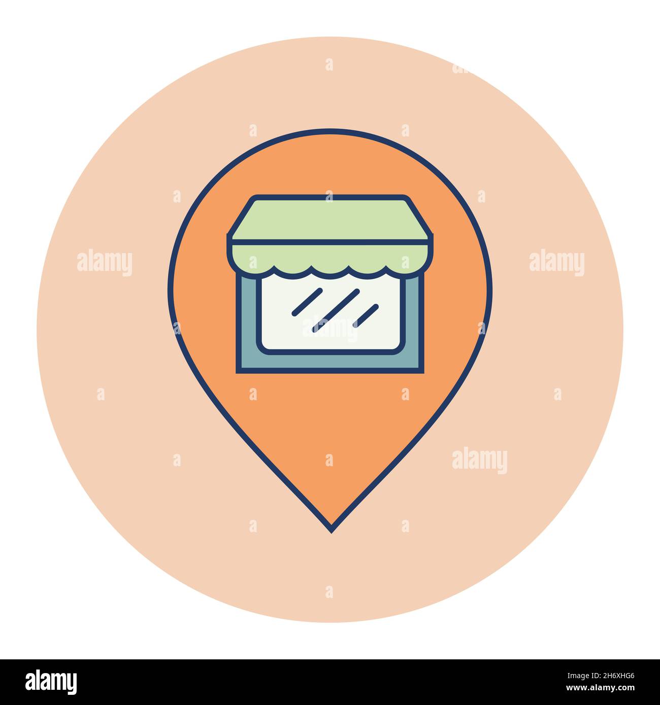 Supermarket store front pin map flat icon. E-commerce sign. Graph ...