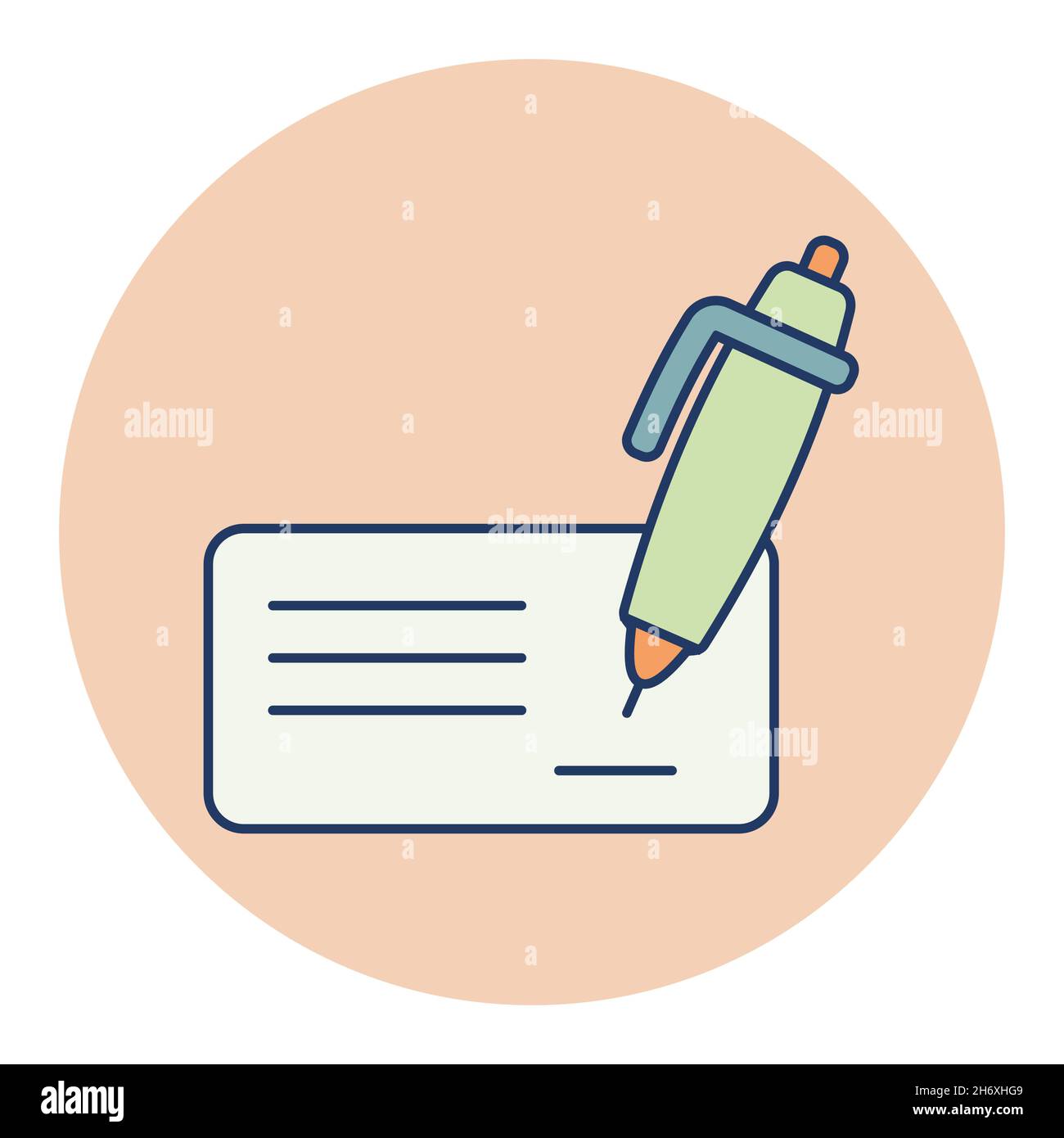 Blank bank check with pen and signature flat icon. E-commerce sign ...