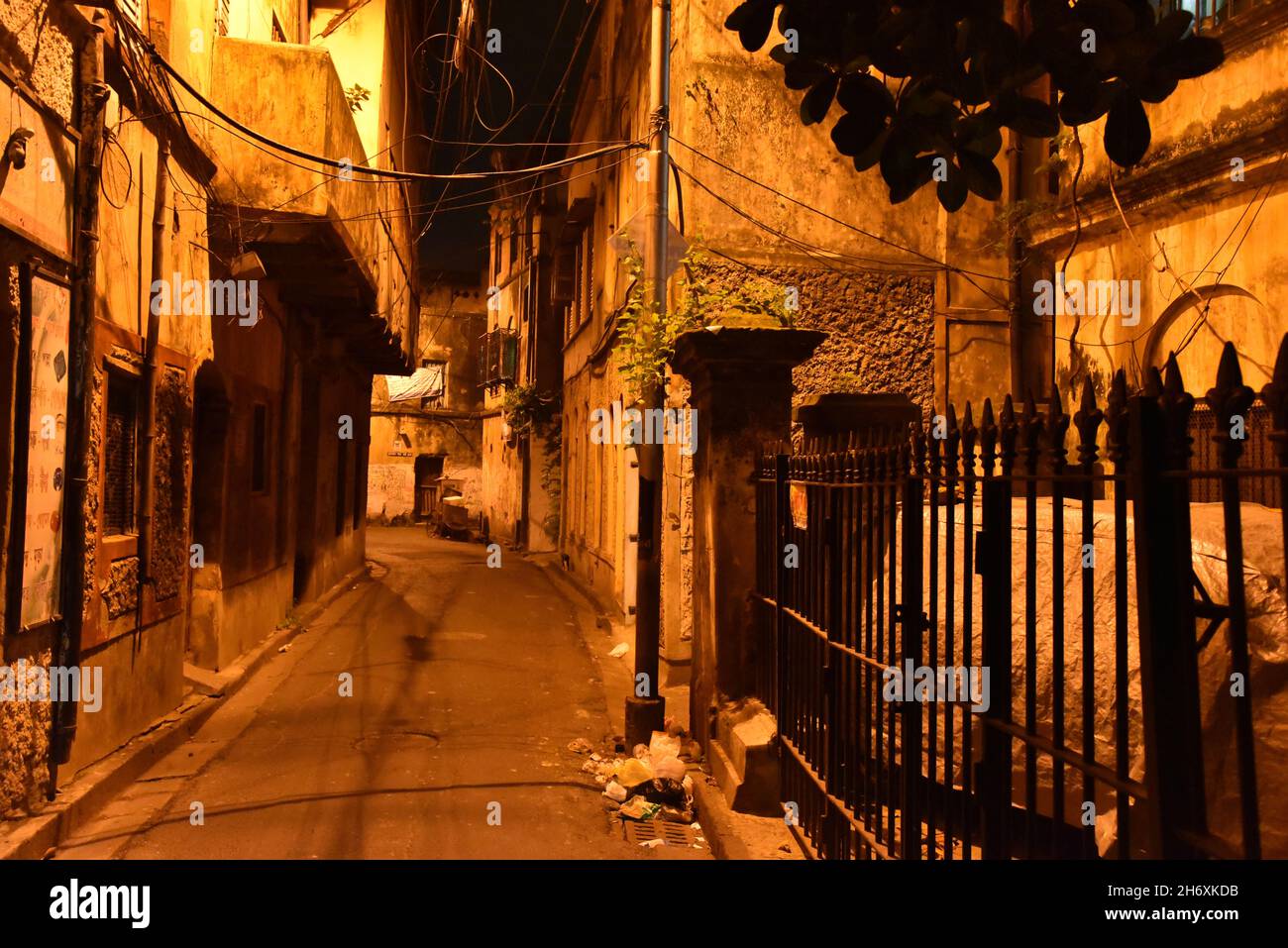 Streets at night in Kolkata. Kolkata (formerly Calcutta) is the capital ...