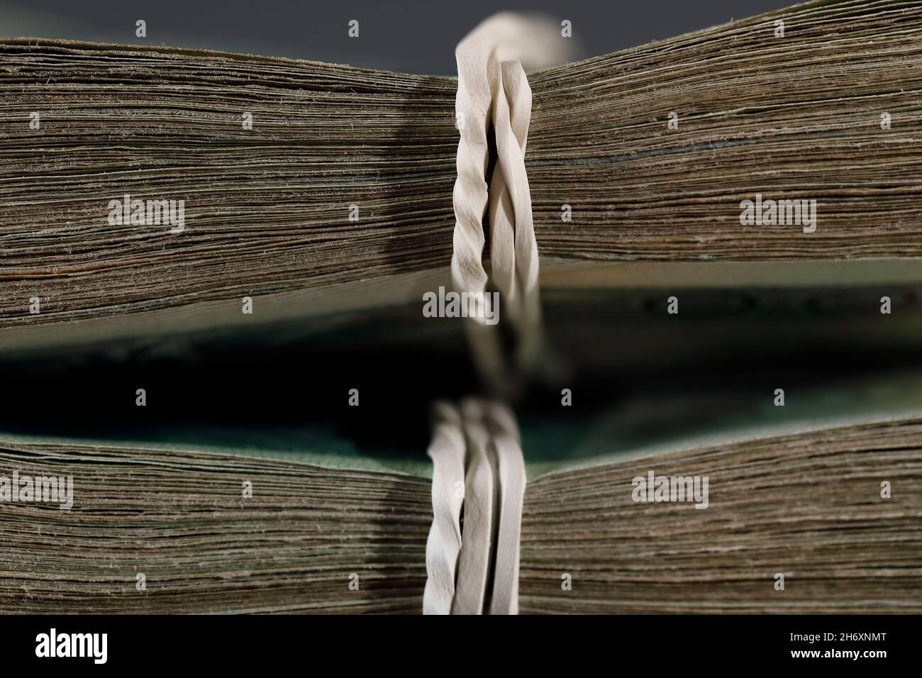 Two stacks of money are bound by a rubber band. This money is Polish ...