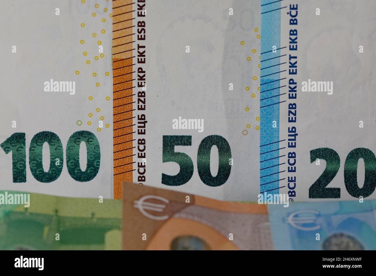 Here are three of seven different denominations of the euro banknotes ...