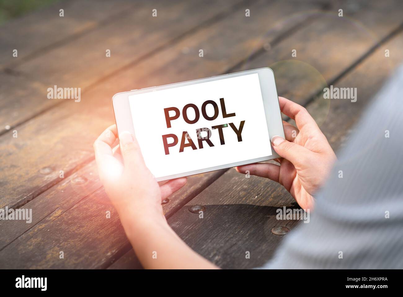 Text showing inspiration Pool Party. Word Written on celebration that ...