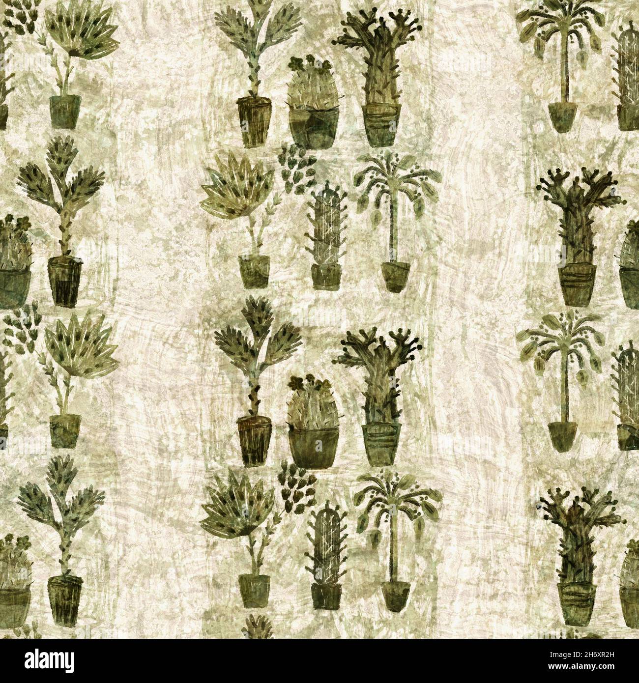 Desert plant on sand texture seamless raster pattern. Organic succulent ...