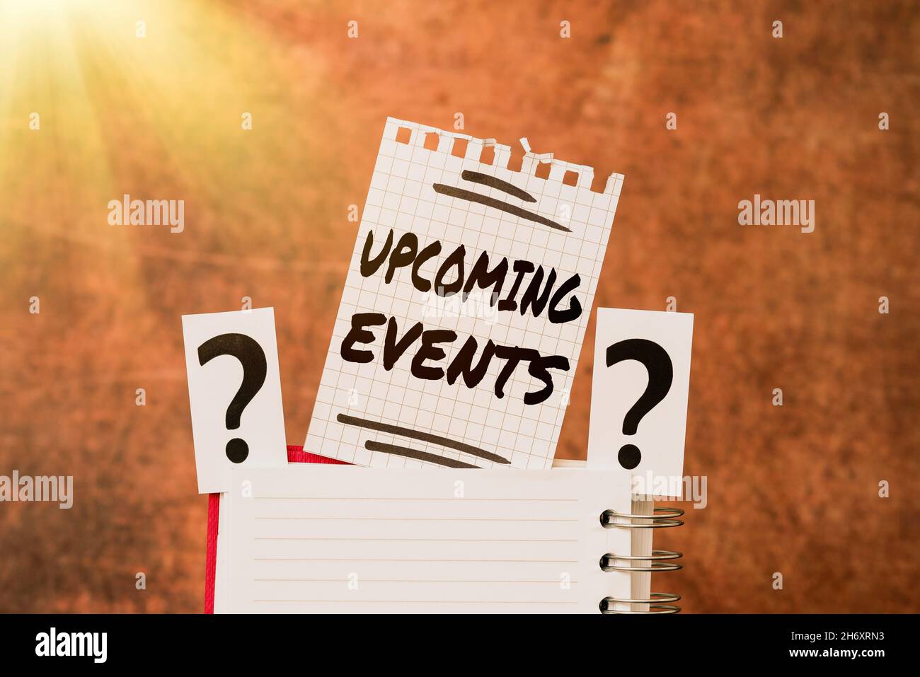 Hand writing sign Upcoming Events. Word Written on thing that will ...