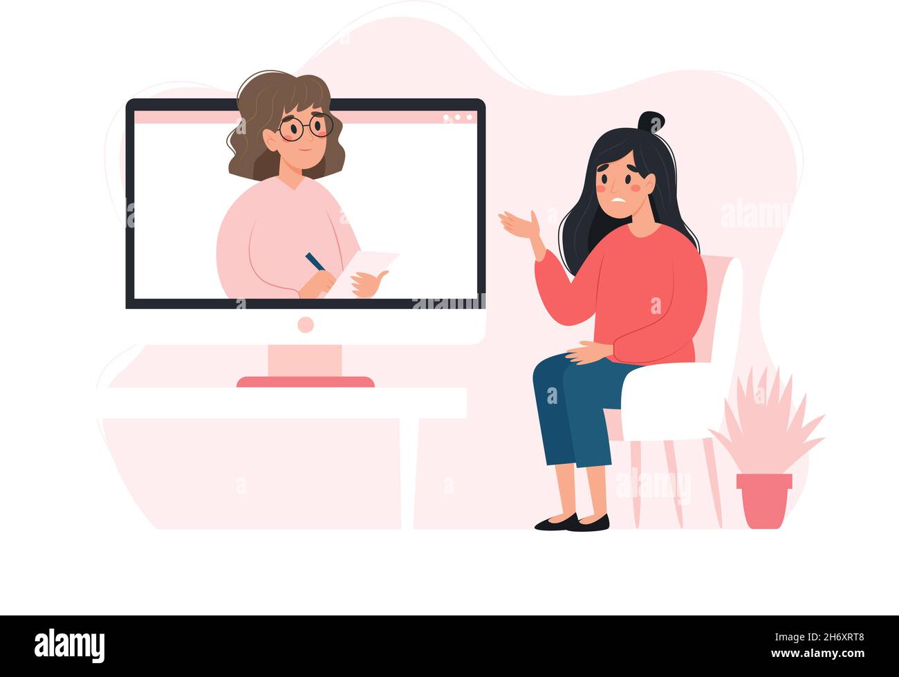 Psychotherapy online - woman talking to psychologist on the screen ...