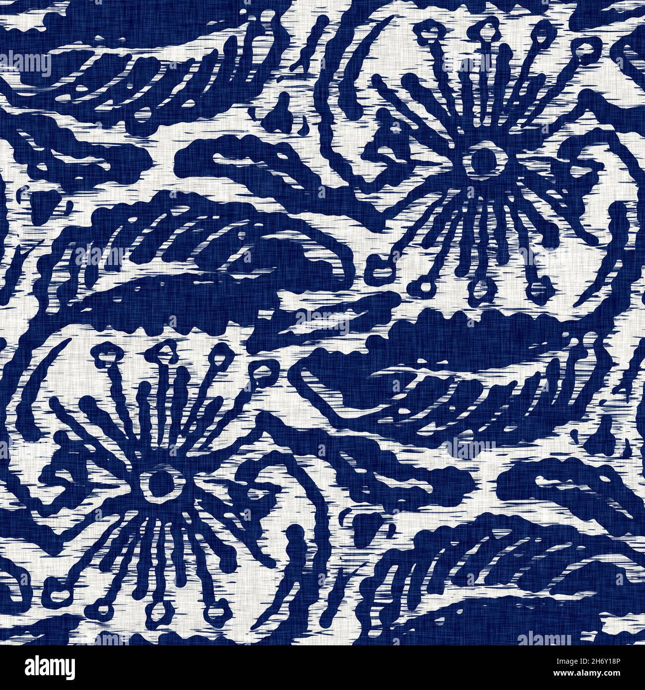 Indigo dyed fabric flower pattern texture. Seamless textile fashion ...