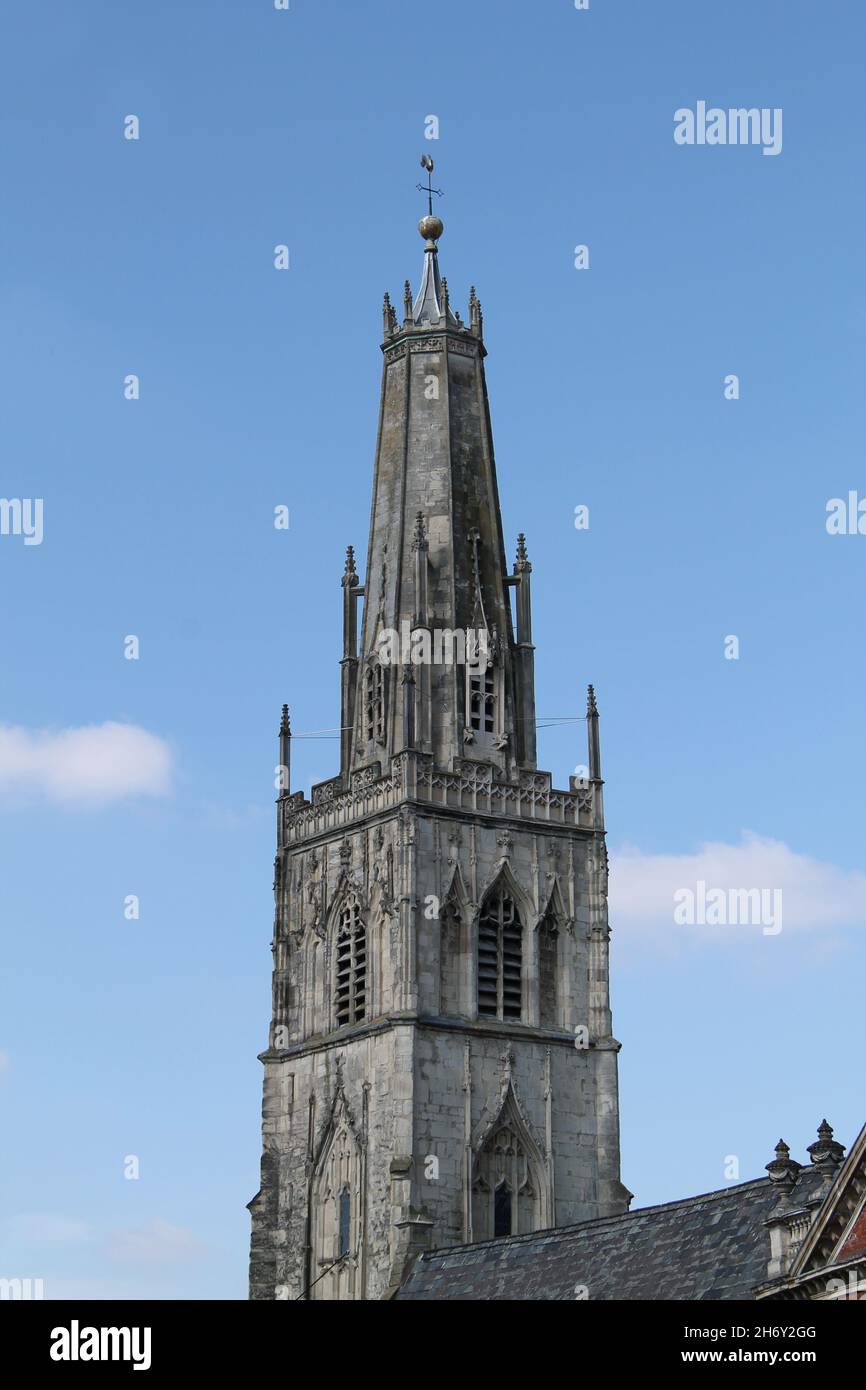 The Tower and Spire of a Classic Vintage Church Stock Photo - Alamy