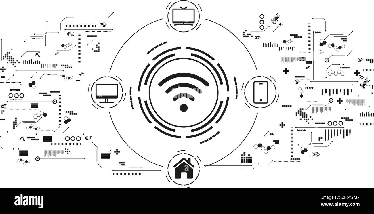 Wi-Fi concept with connected devices smartphone, TV, computer, smart ...