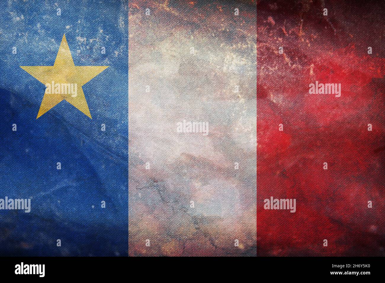Top view of retroflag Acadia, France with grunge texture. French travel ...