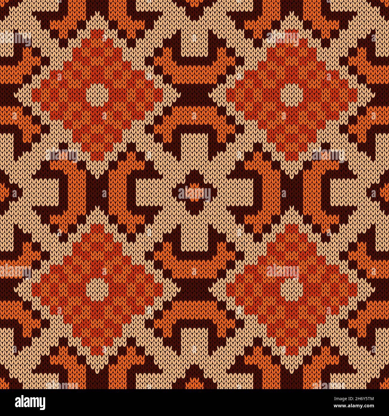 Seamless knitting ornate in orange and brown colors, vector pattern as ...