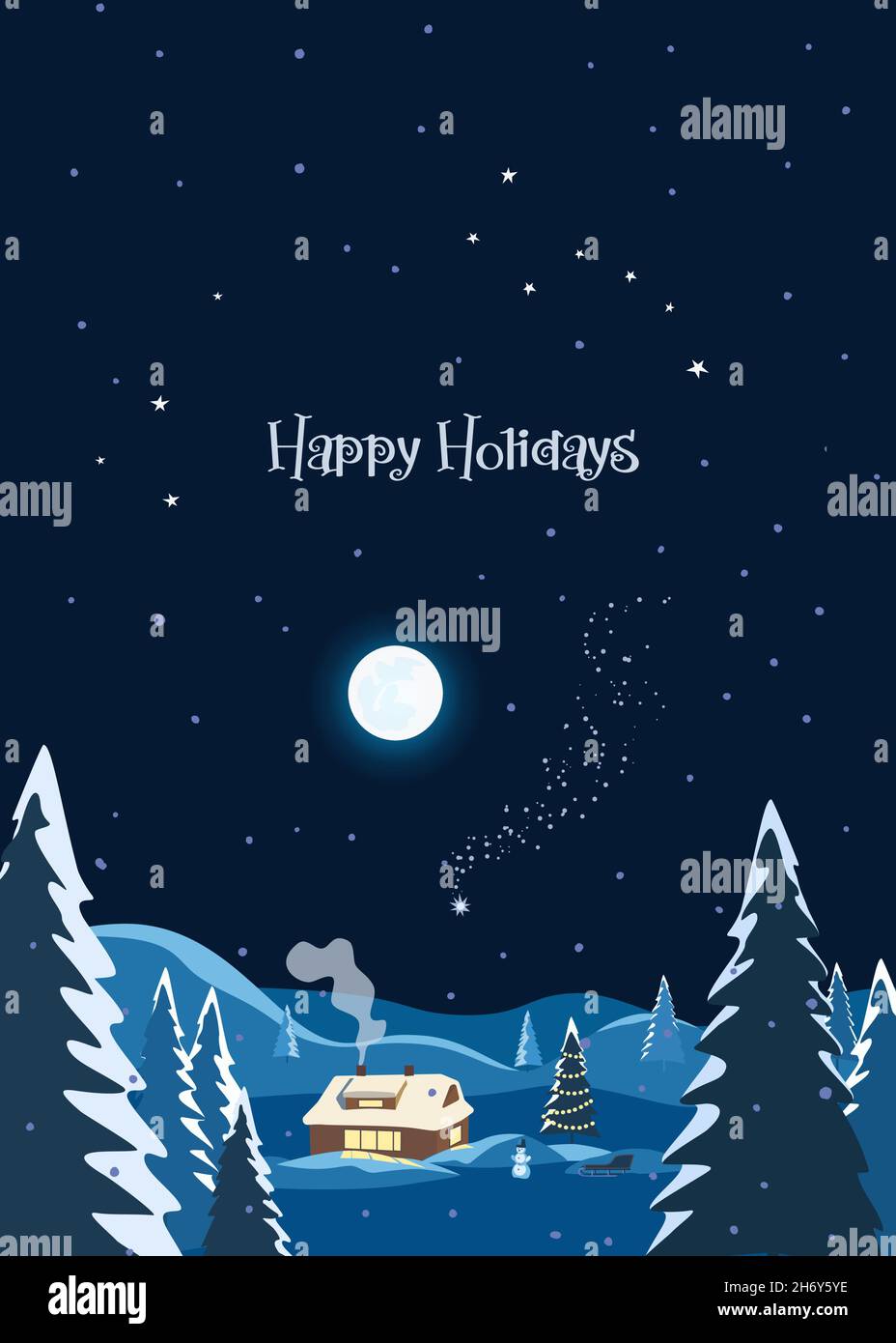 Christmas magic night landscape vector background Stock Vector Image ...