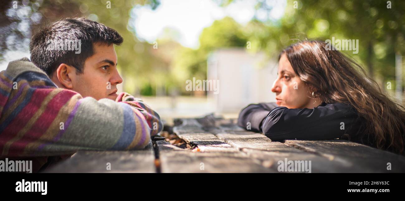 Young couple, boyfriend and girlfriend, enjoy hanging out together on ...