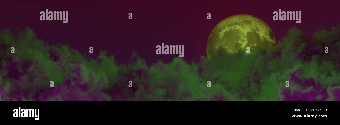 background - panorama of huge clouds and moon - cgi nature 3D ...