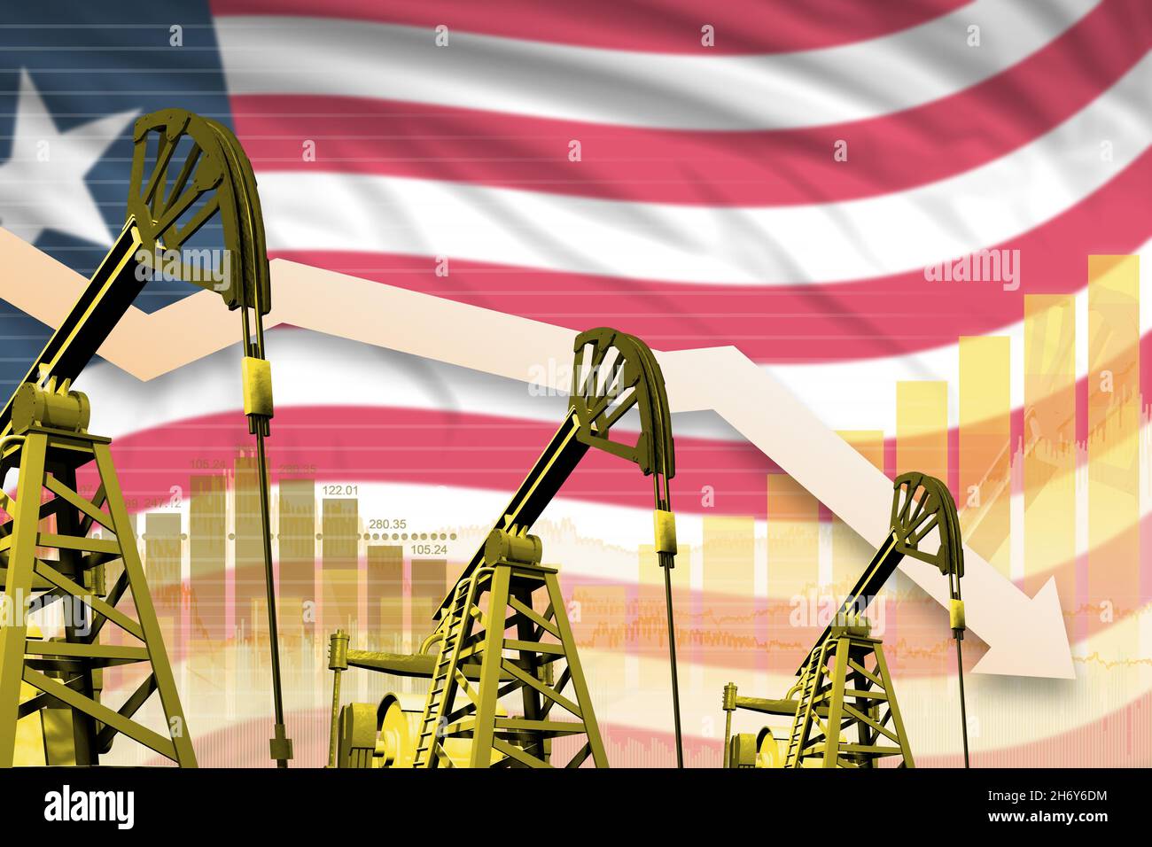 Liberia oil industry concept, industrial illustration - lowering down ...