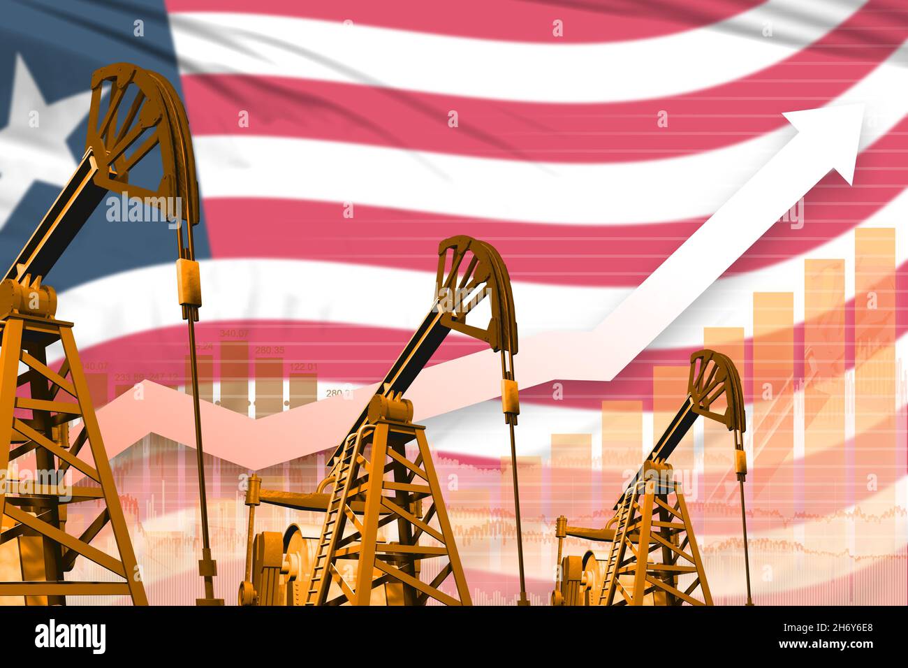 Liberia oil industry concept, industrial illustration - rising up chart ...
