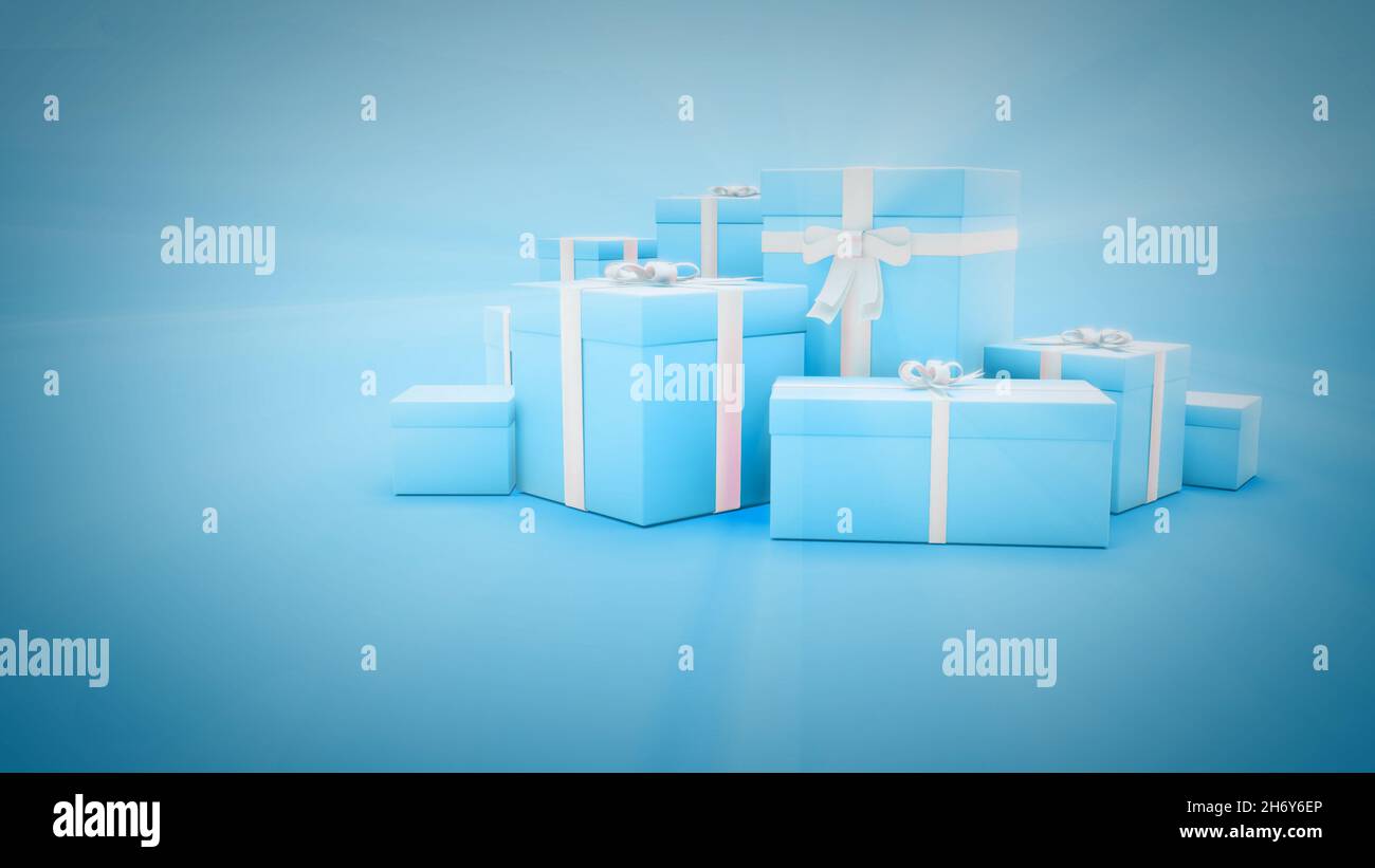 cute blue holiday present boxes - object 3D illustration Stock Photo ...