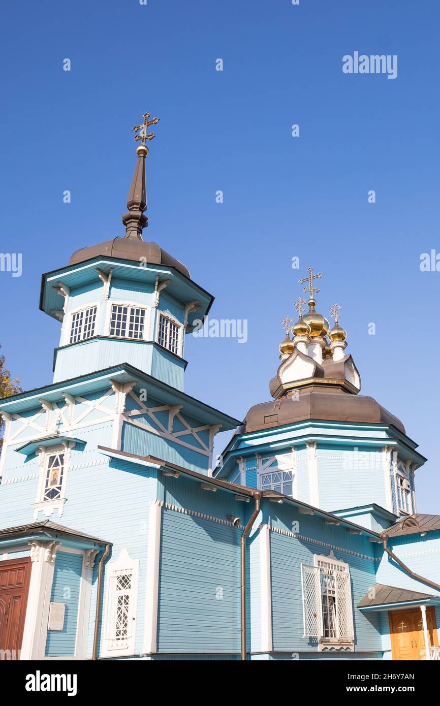 Small wooden russian-orthodox church. Wooden orthodox church against ...
