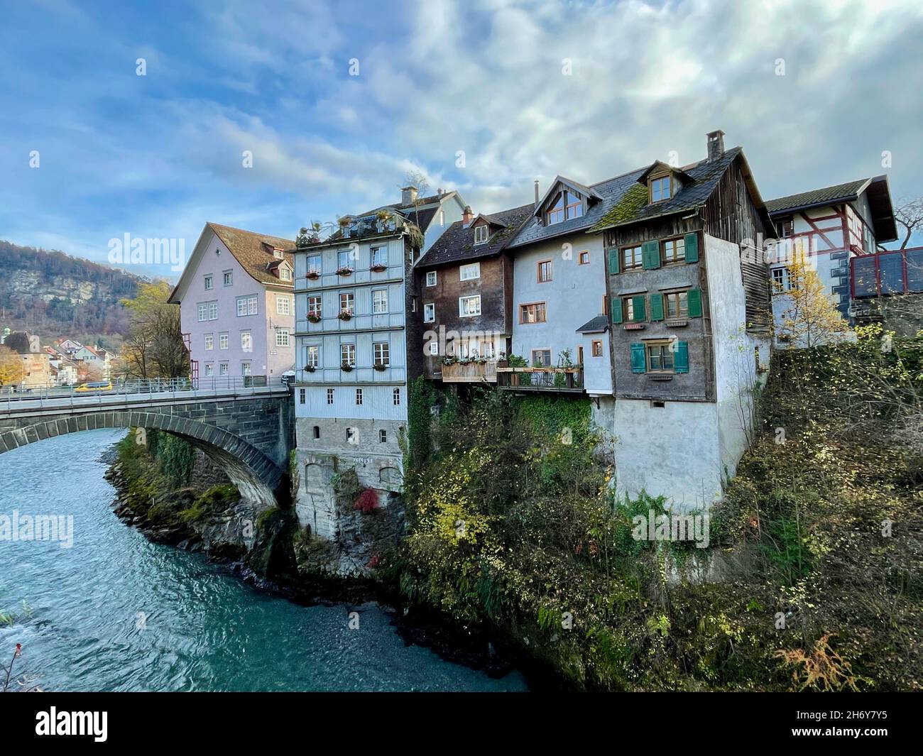 Colorful houses in medieval town Feldkirch, Vorarlberg, Austria at the ...