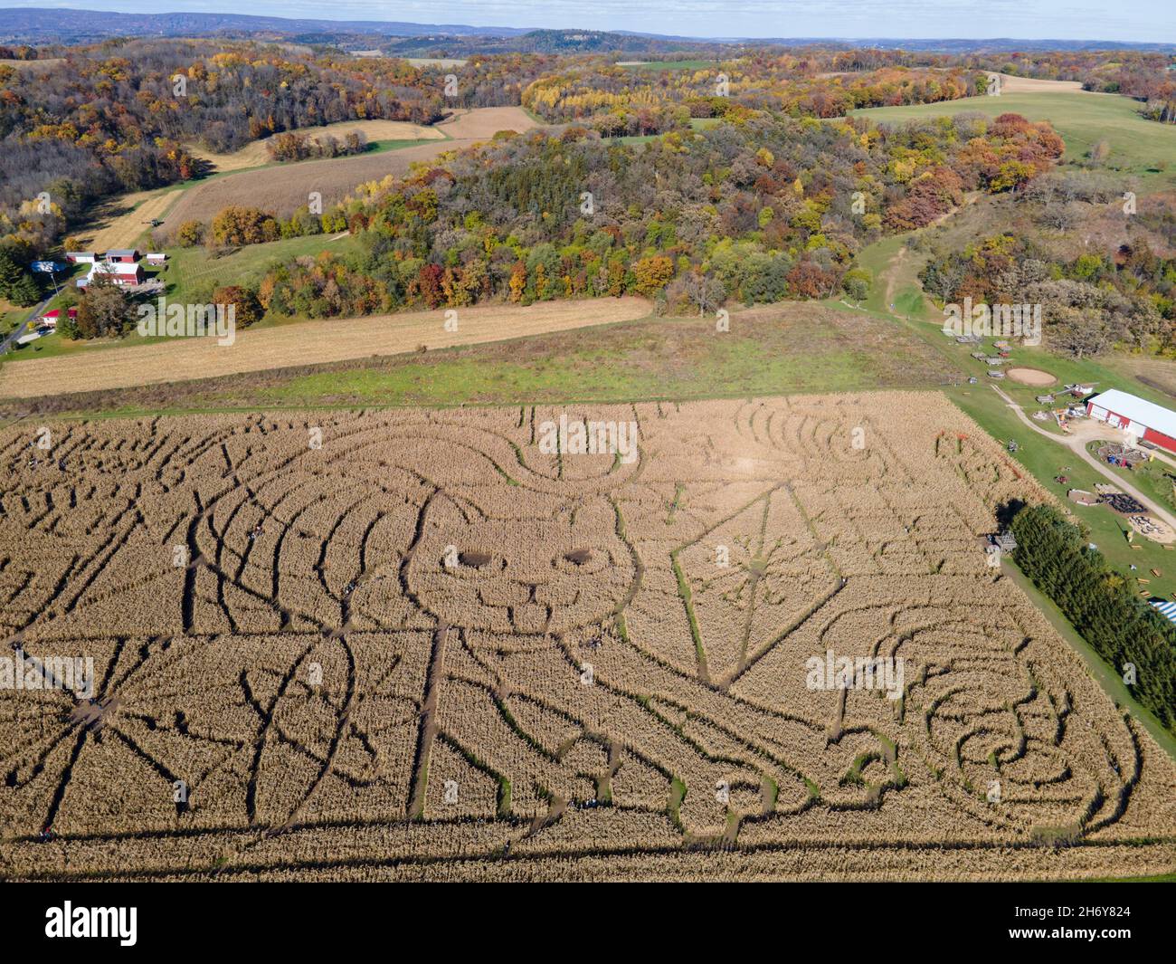 Aerial photograph of Treinen Farm's Schršdinger Cat Corn Maze on a ...