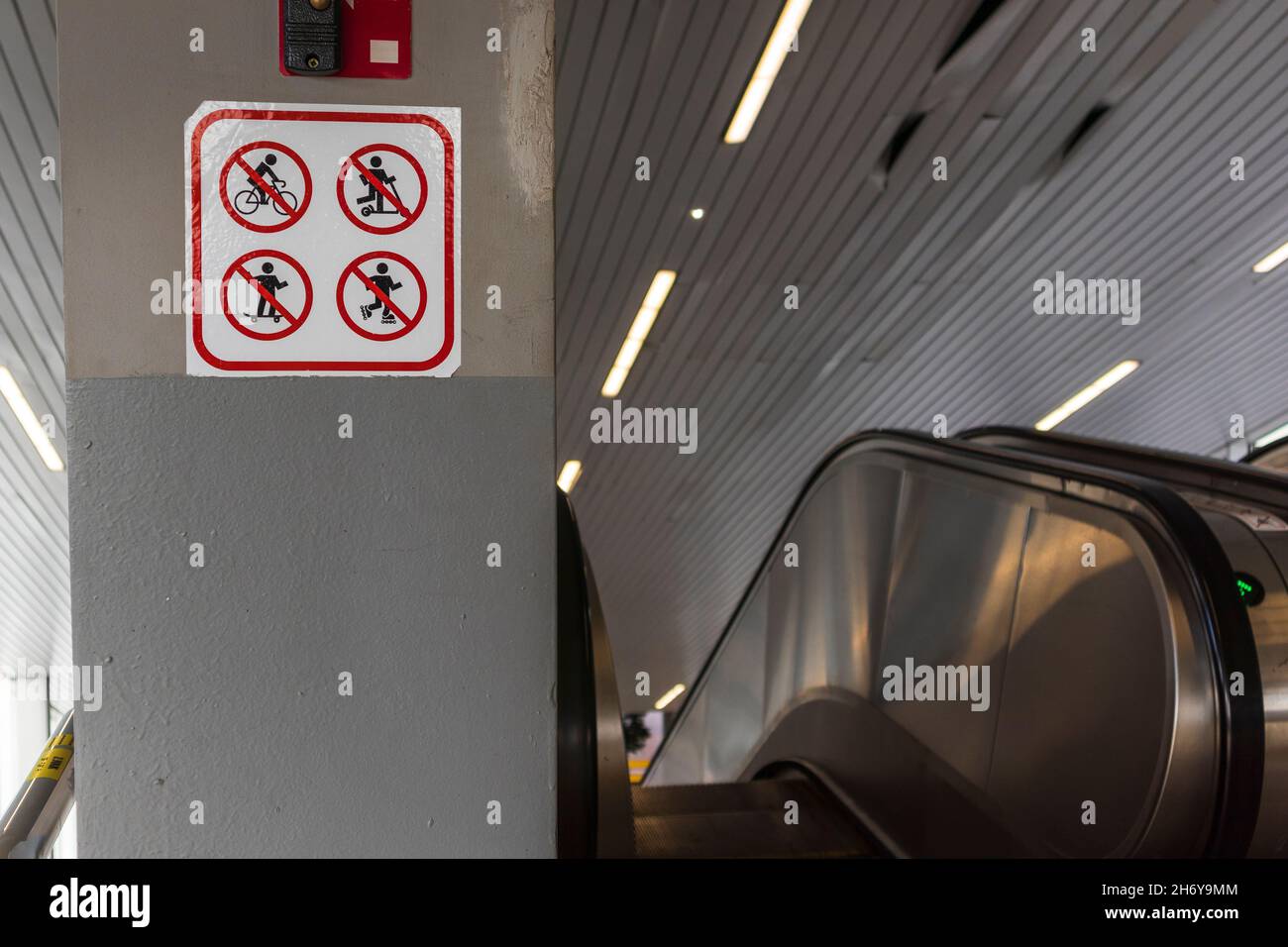prohibition signs station railway escalator no skate bike.concept ...