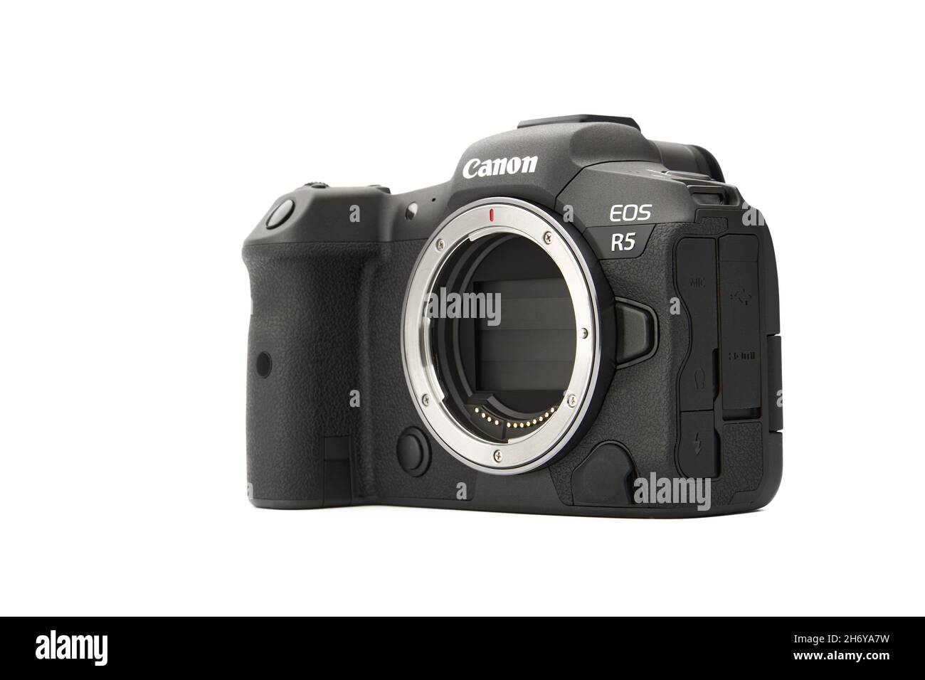 Canon EOS R5 Mirrorless Digital Camera with 8k raw video on a white ...