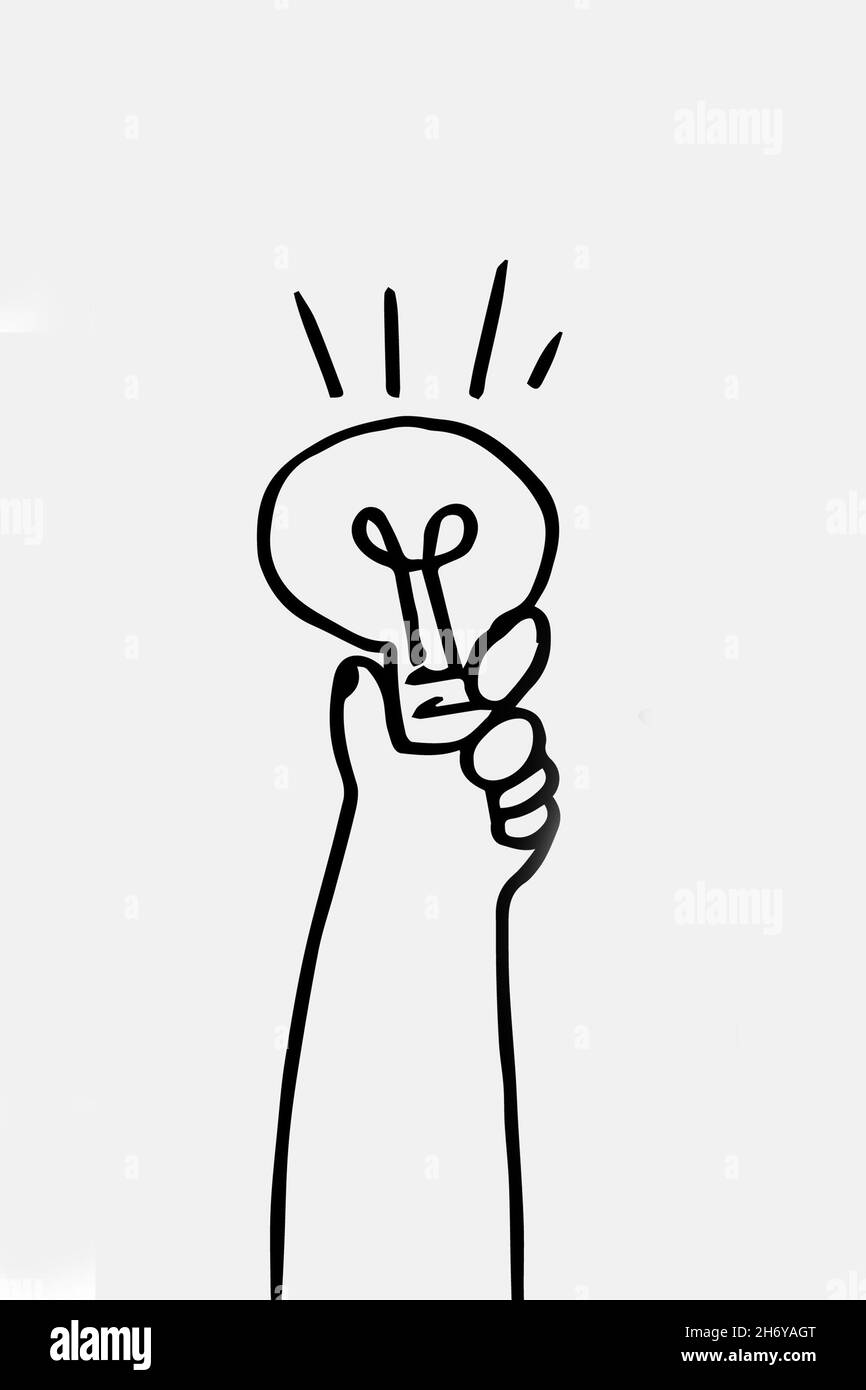 A light bulb in a hand - cartoon Stock Photo - Alamy