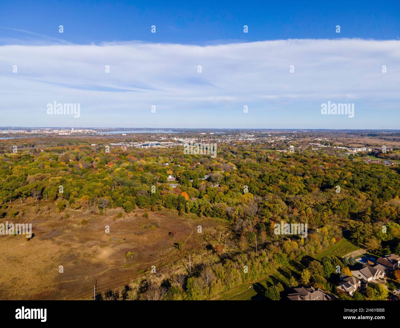 Aerial view the University of Wisconsin Arboretum, Madison, Dane County ...