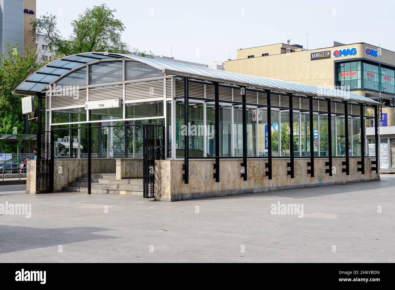 Bucharest, Romania - 1 May 2021: Main entry to Titan metro station ...