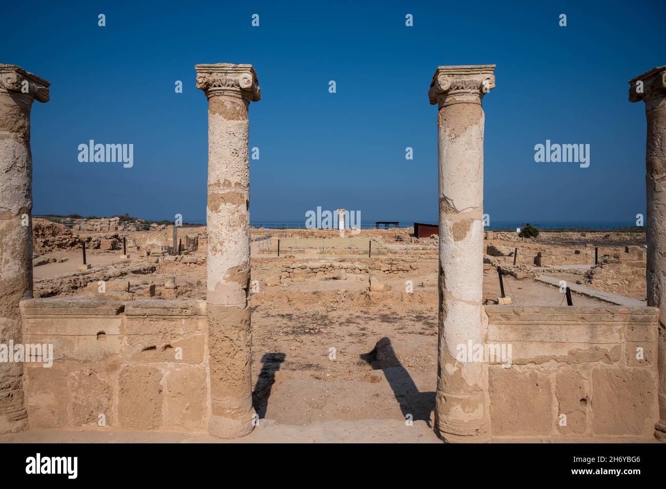 Columns and structures are part of the ancient romans ruins in Nea ...
