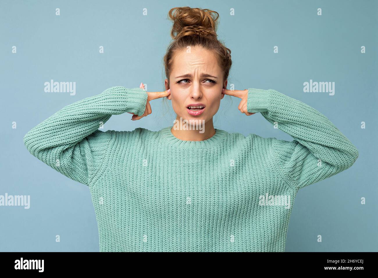 Portrait photo of young nice attractive pretty blond woman with sincere ...