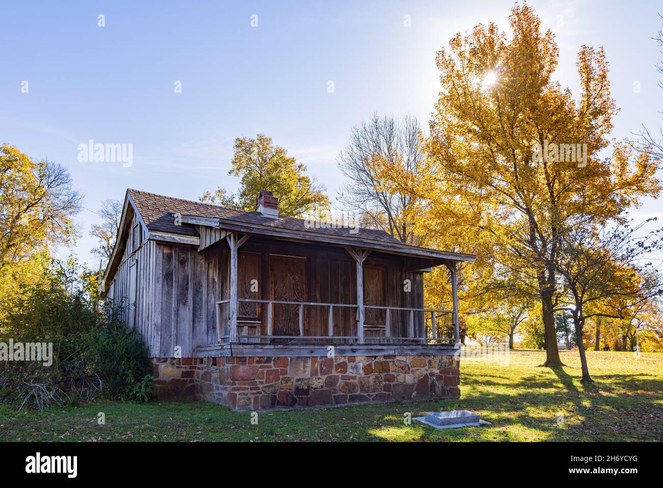 Beautiful fall color with the Tulsa's Oldest house at Oklahoma Stock ...