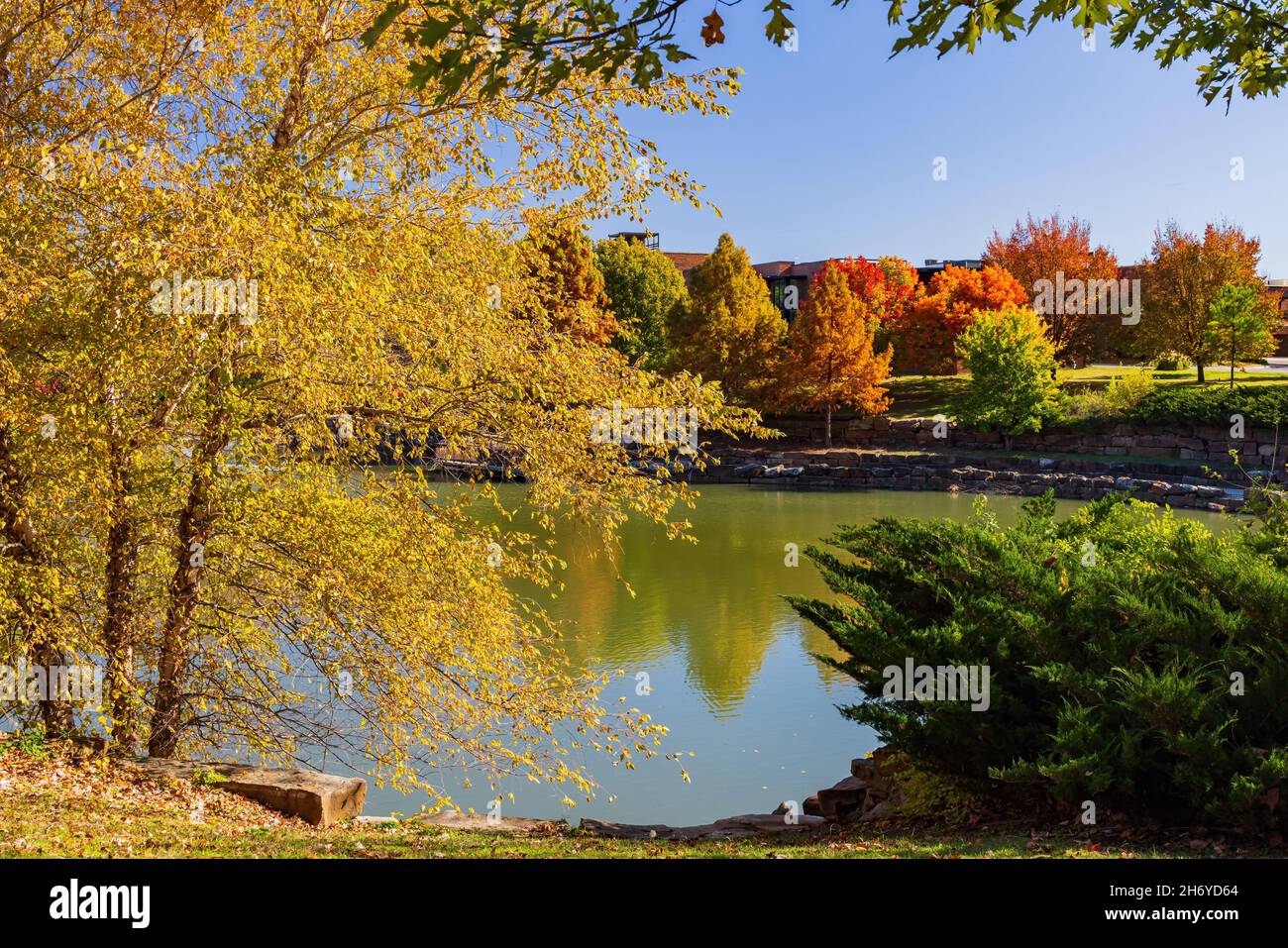 Beautiful fall color fo Veterans Park at Tulsa, Oklahoma Stock Photo ...