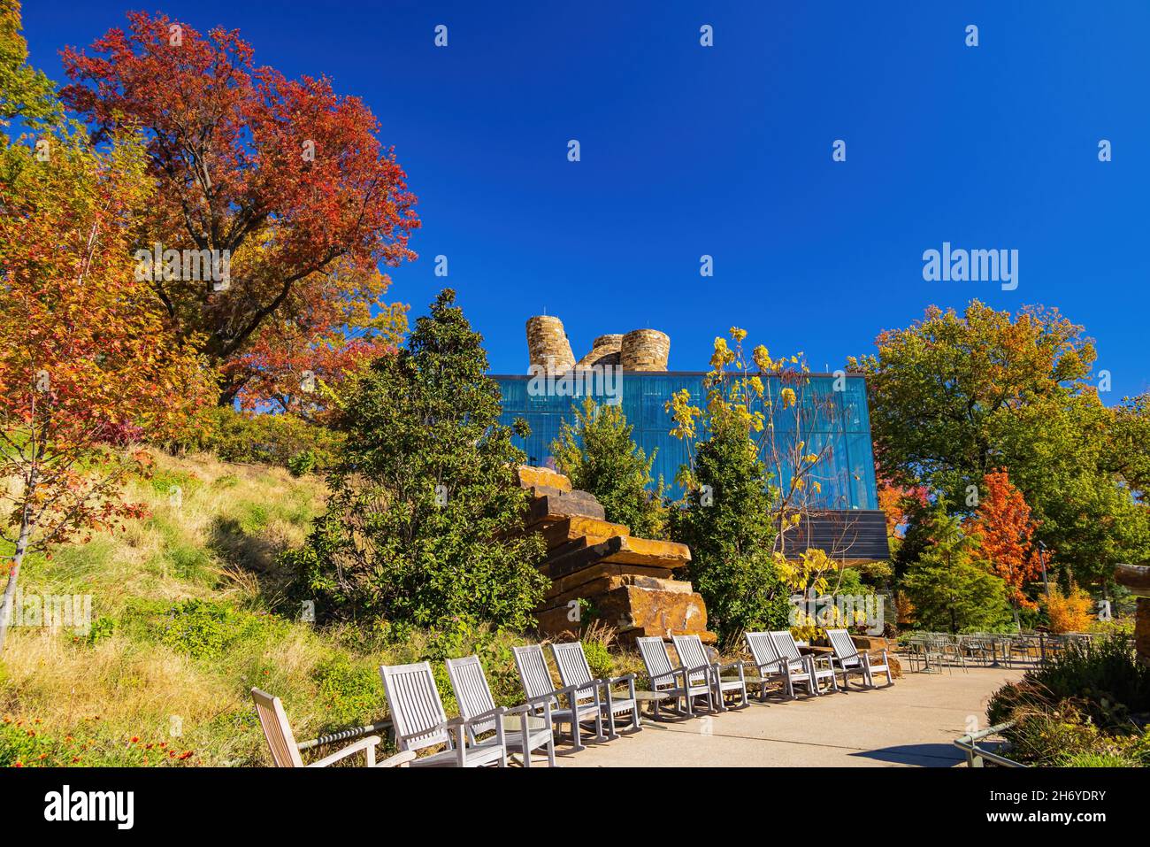 Beautiful fall color of Williams Lodge of Gathering Place at Tulsa ...