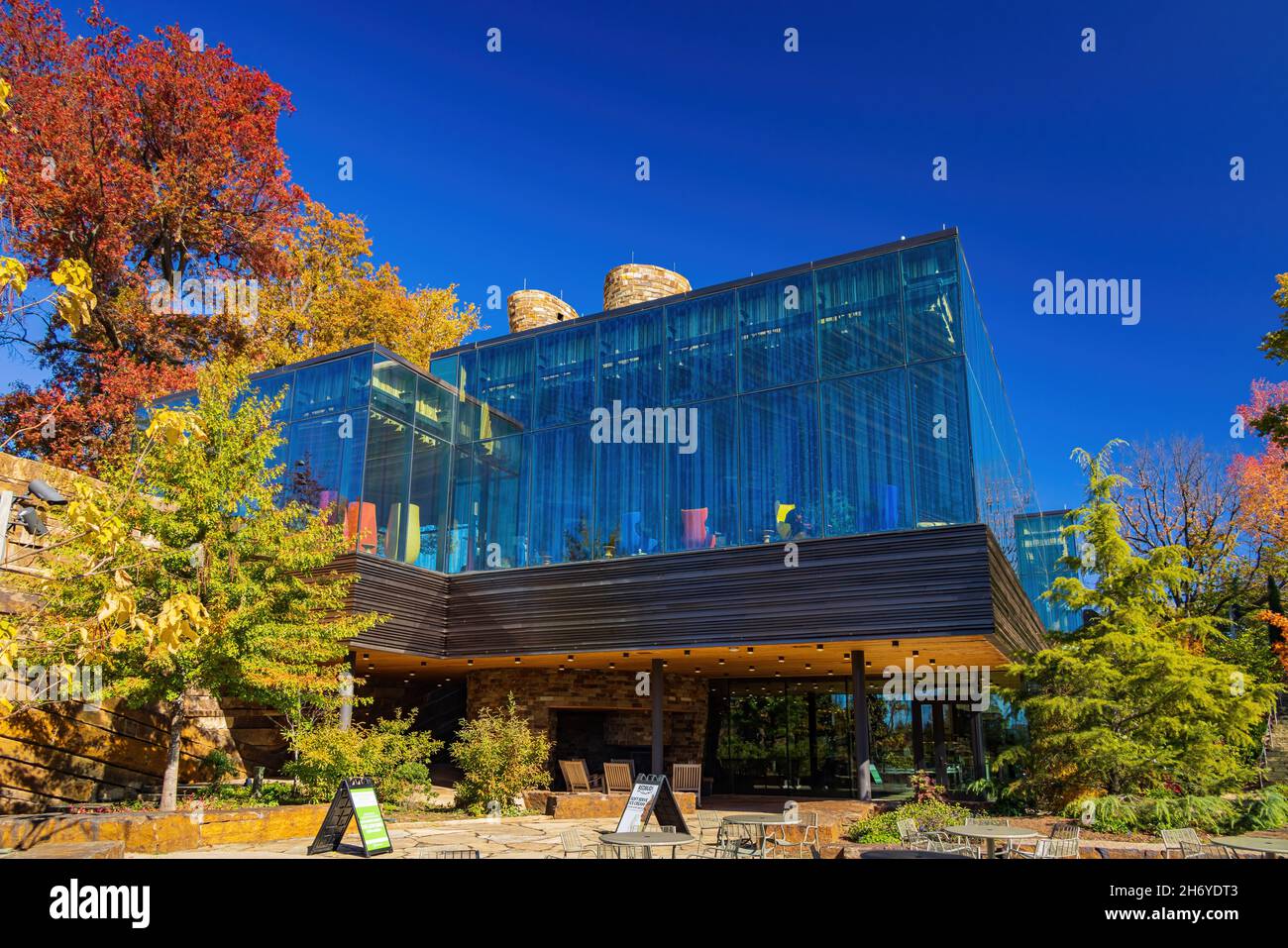 Beautiful fall color of Williams Lodge of Gathering Place at Tulsa ...