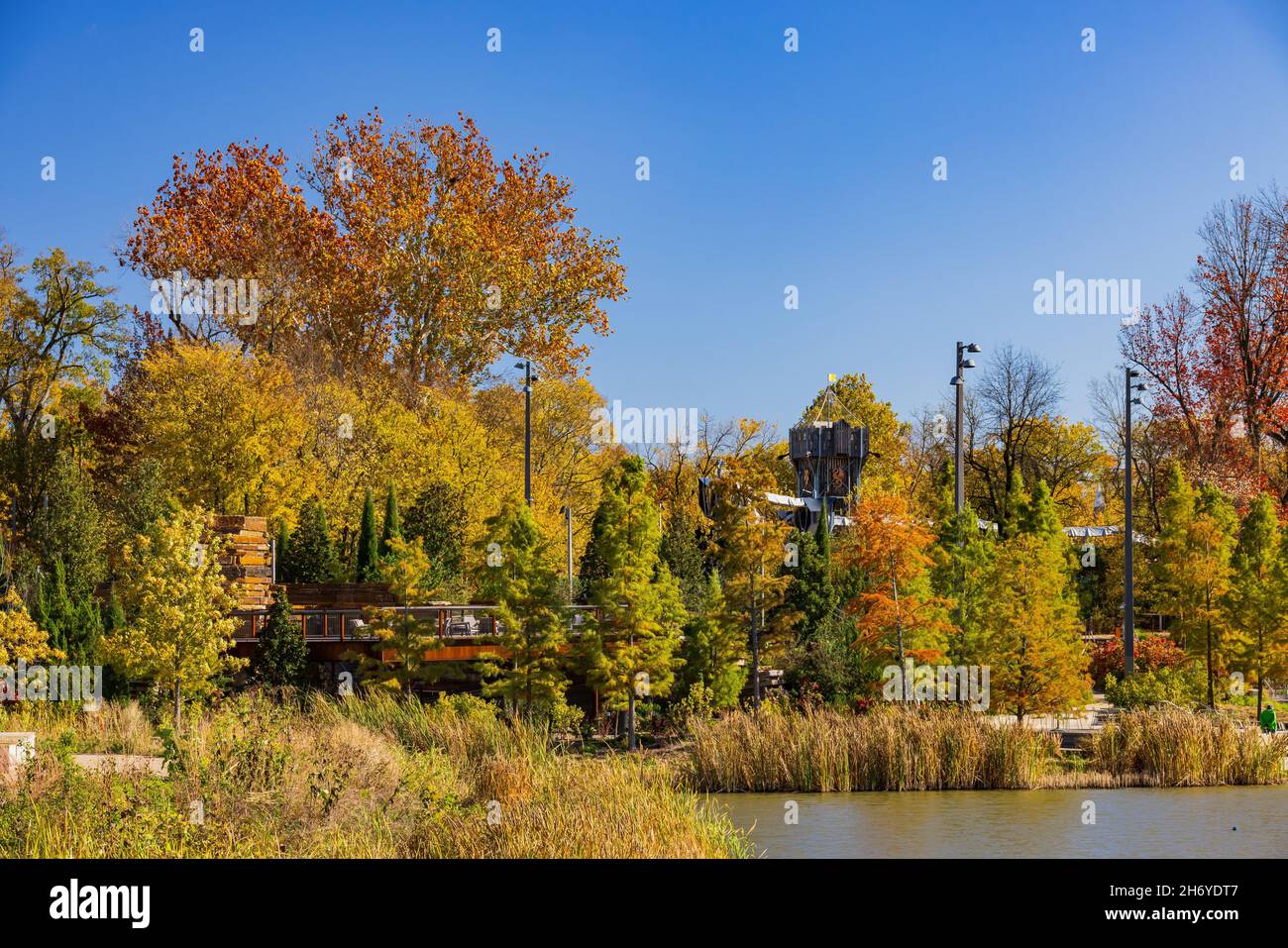 Beautiful fall color of the Gathering Place at Tulsa, Oklahoma Stock ...
