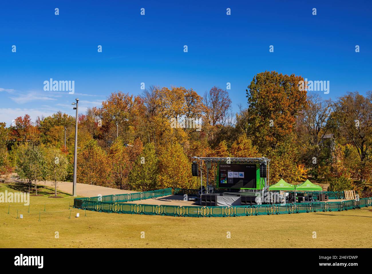 Beautiful fall color of the Gathering Place at Tulsa, Oklahoma Stock ...