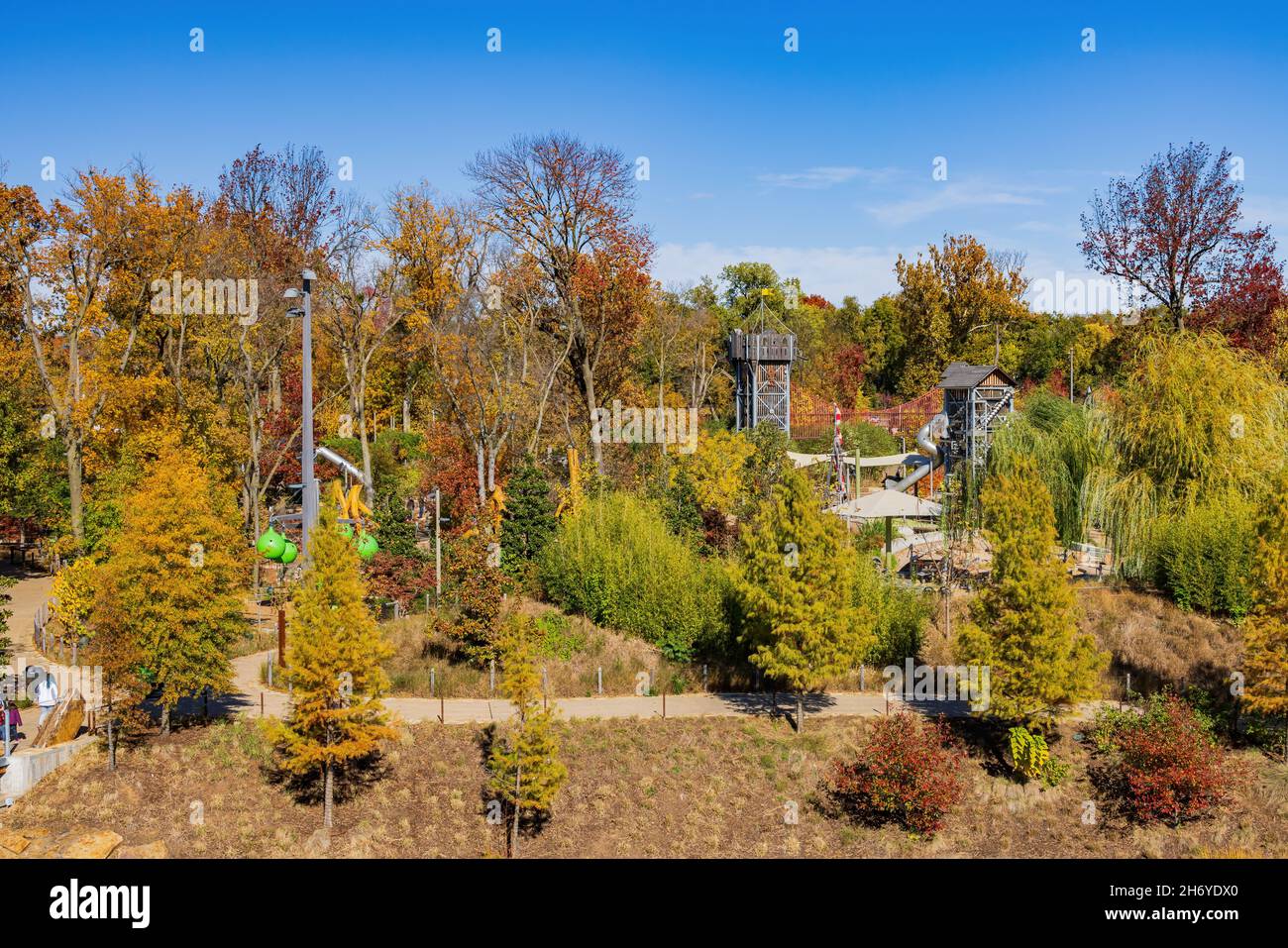 Beautiful fall color of the Gathering Place at Tulsa, Oklahoma Stock ...