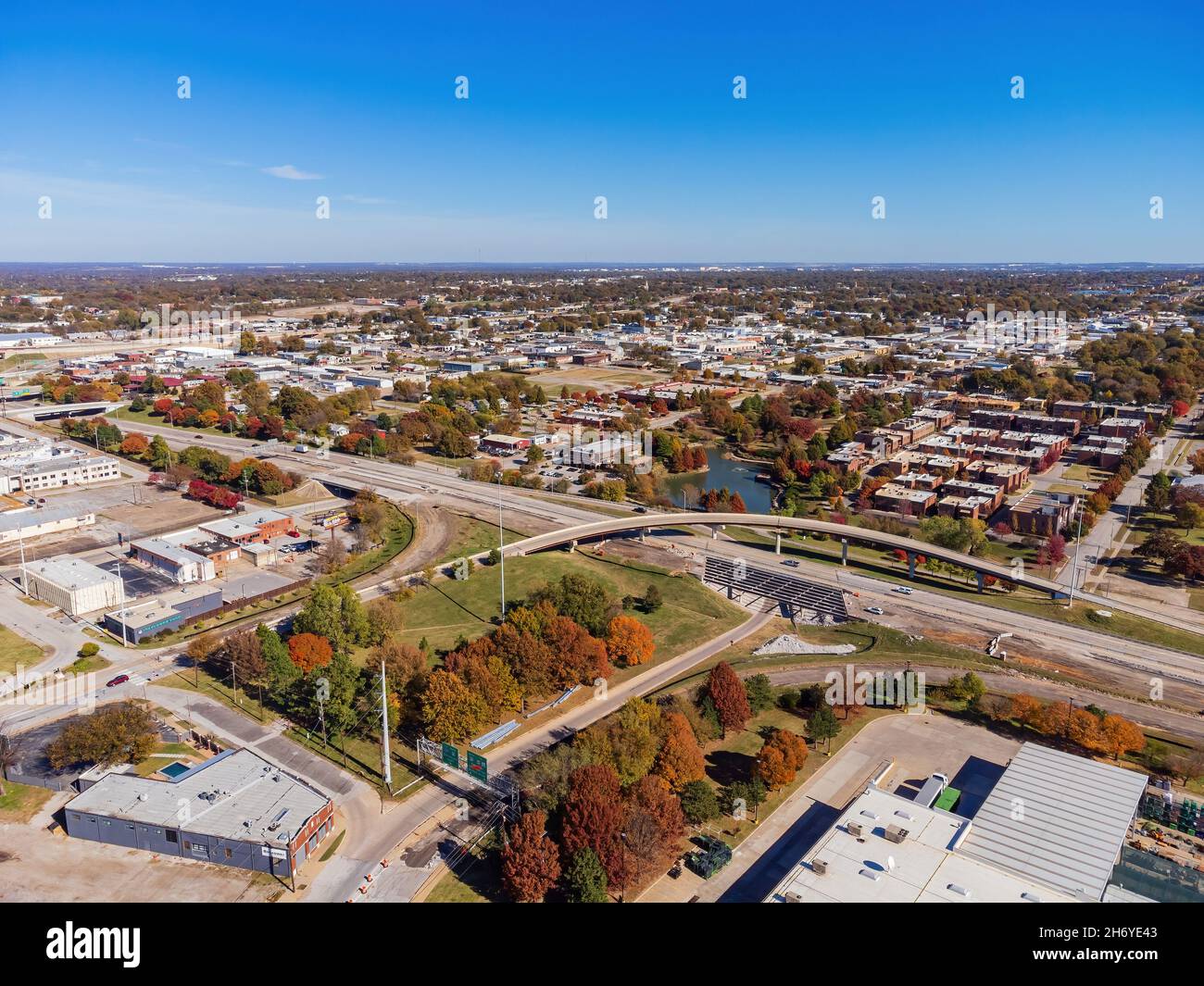 Aerial view of the fall color of Veterans Park at Tulsa, Oklahoma Stock ...
