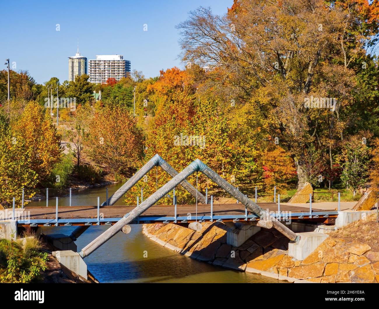 Beautiful fall color of the Gathering Place at Tulsa, Oklahoma Stock ...