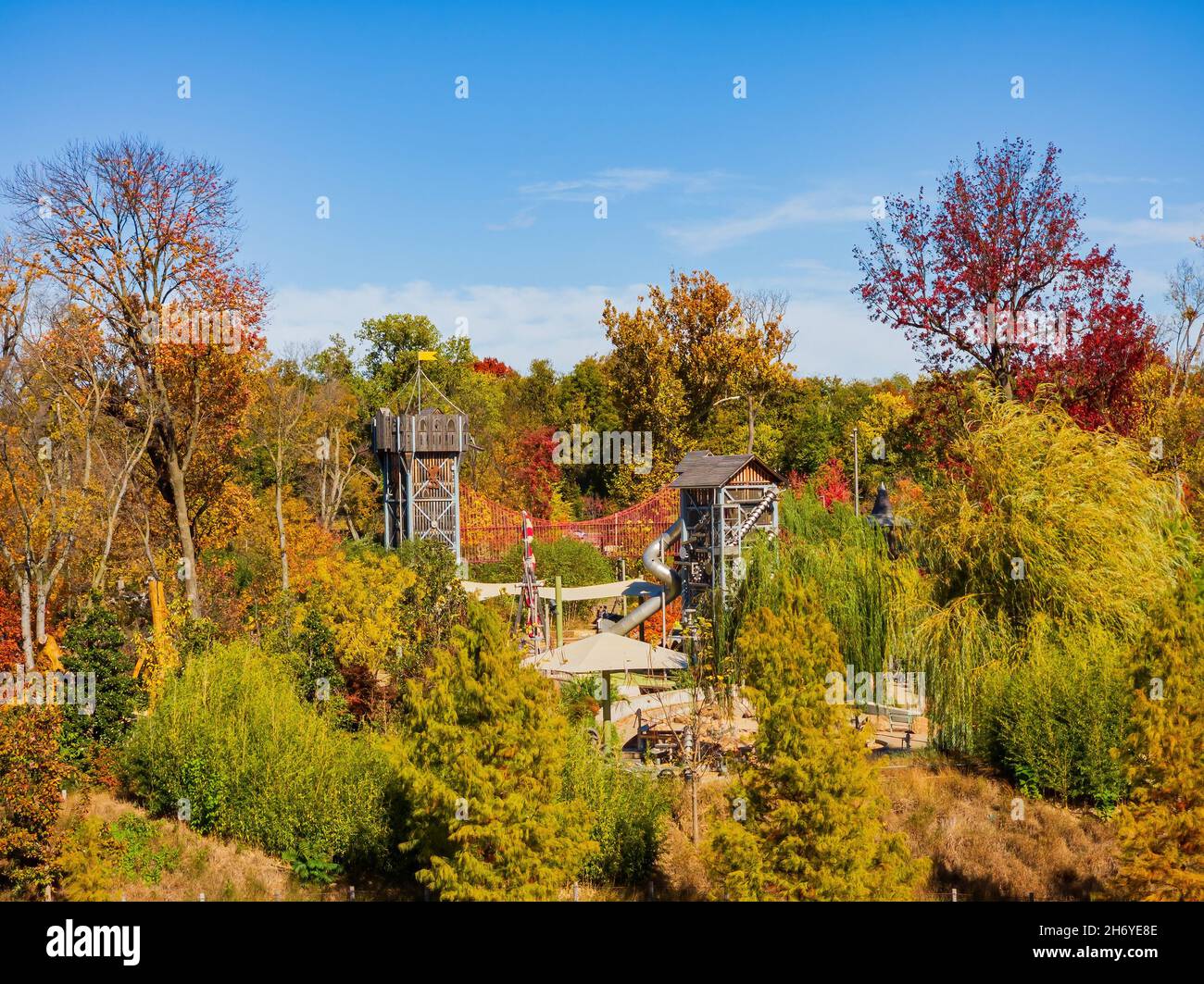 Beautiful fall color of the Gathering Place at Tulsa, Oklahoma Stock ...