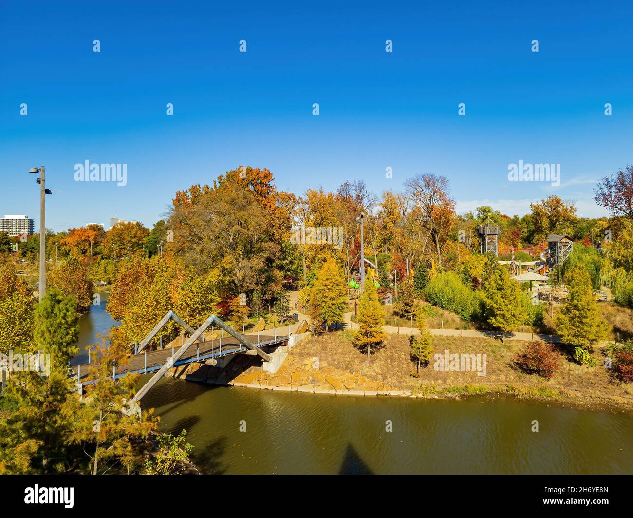 Beautiful fall color of the Gathering Place at Tulsa, Oklahoma Stock ...