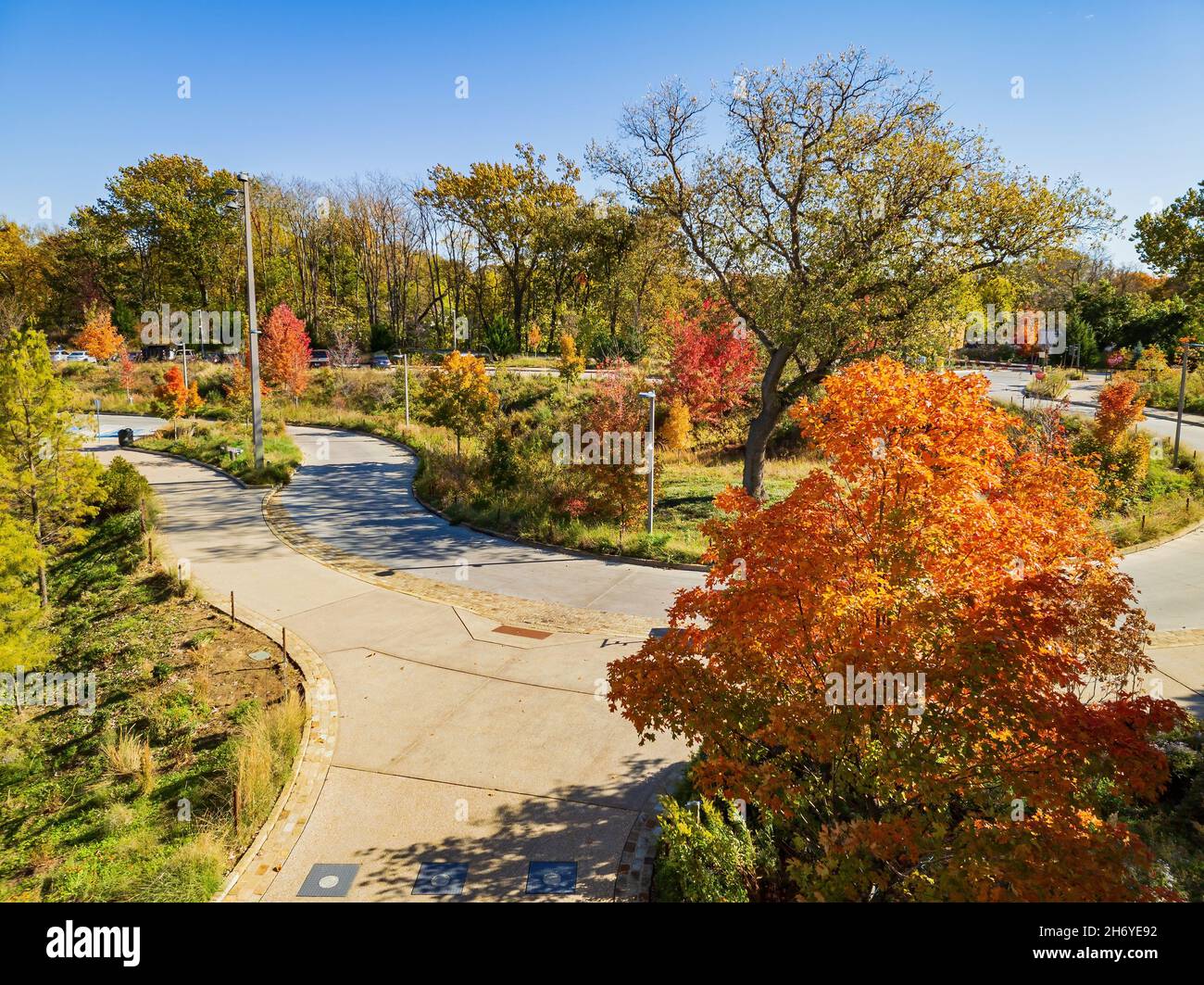 Beautiful fall color of the Gathering Place at Tulsa, Oklahoma Stock ...
